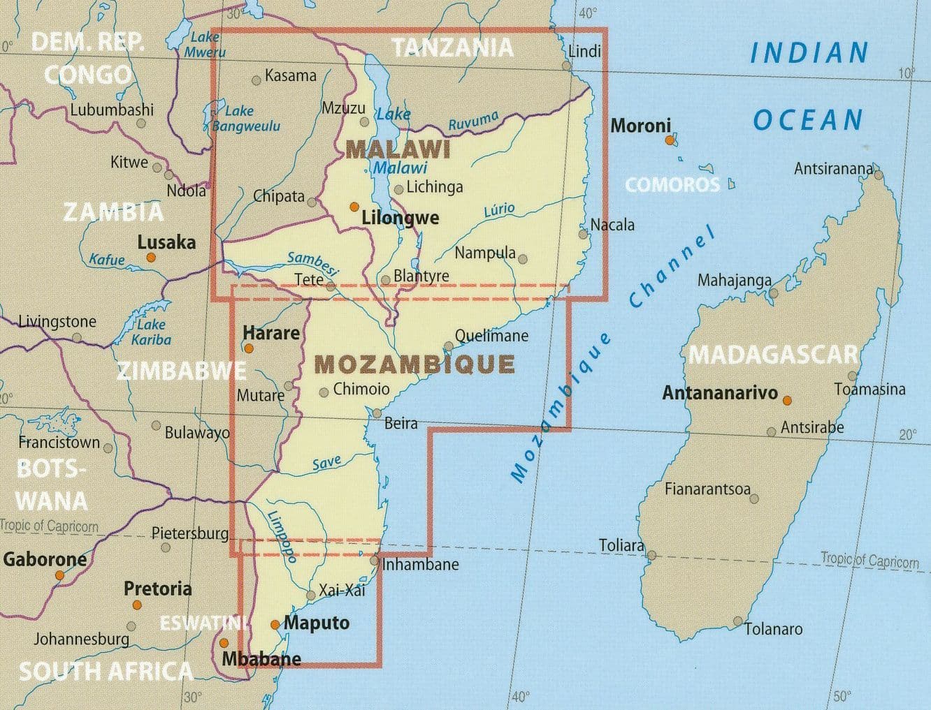 Malawi & Mozambique Road Map - Reise