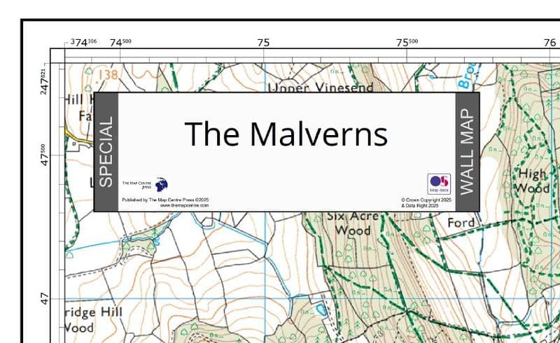 Malvern Hills - Wall Map - 1 10 000 - 2025