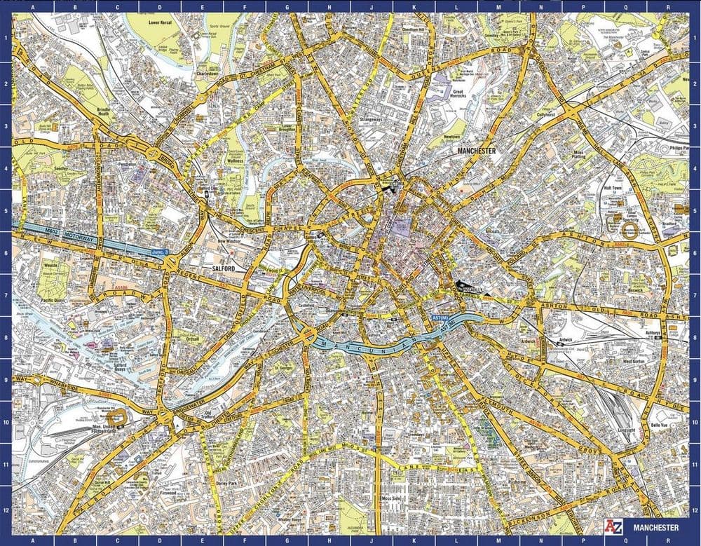 Manchester City Centre A-Z Street Wall Map