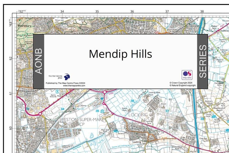 Mendip Hills - AONB Wall Map - 2024