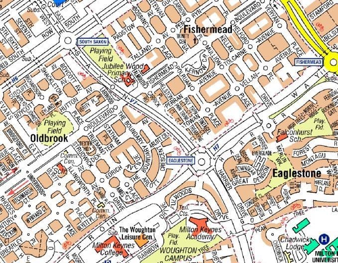 Milton Keynes City Centre A-Z Street Wall Map