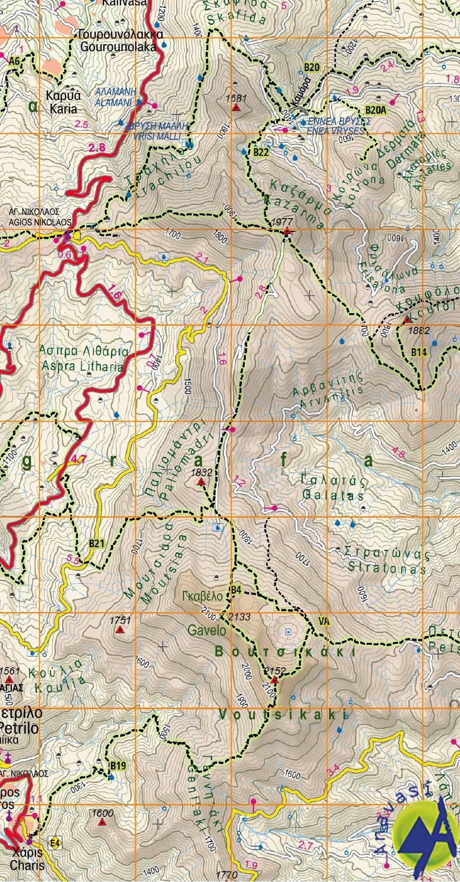 Mt Chelmos - Vouraikos - Anavasi Hiking Map - 1 30 000