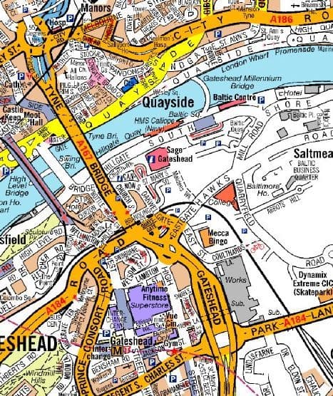 Newcastle City Centre A-Z Street Wall Map
