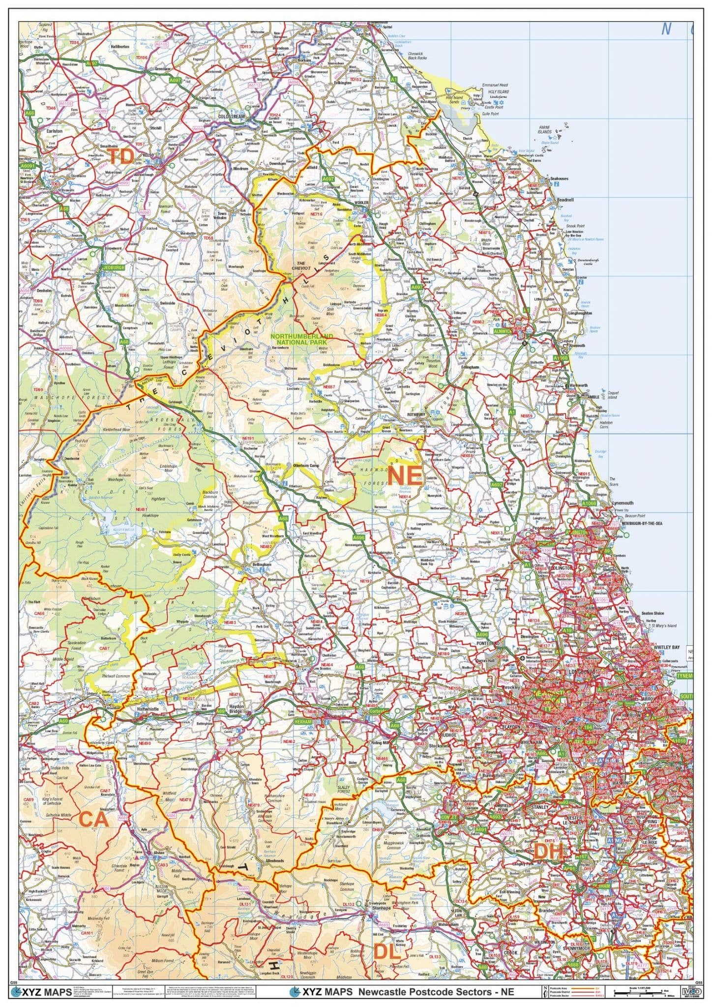 Newcastle - NE - Postcode Sector Wall Map