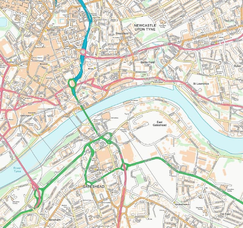 Newcastle upon Tyne Street Map