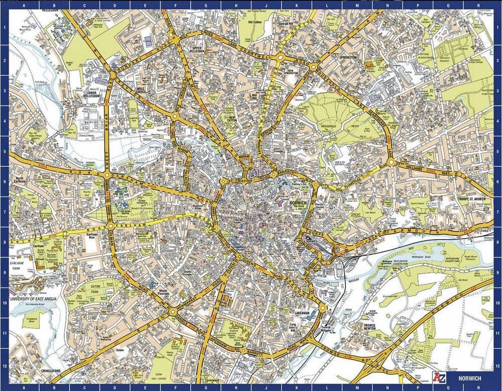 Norwich City Centre A-Z Street Wall Map