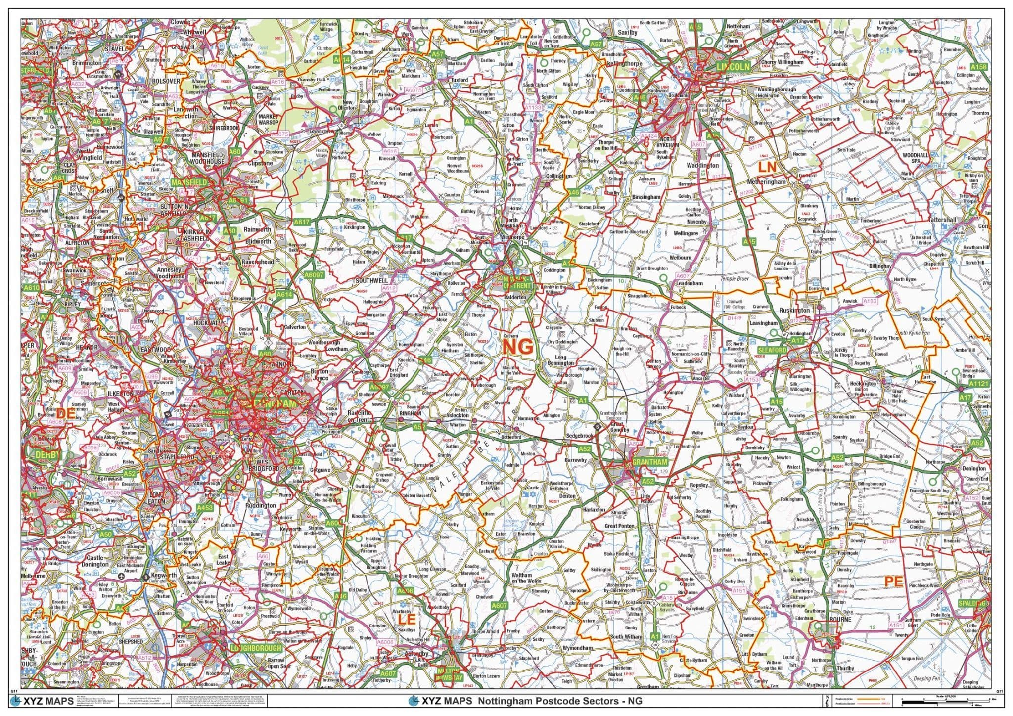 Nottingham - NG - Postcode Sector Wall Map