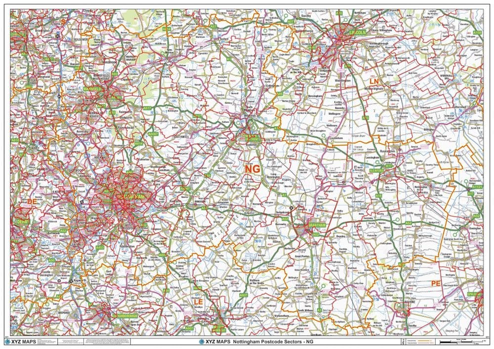 Nottingham - NG - Postcode Sector Wall Map