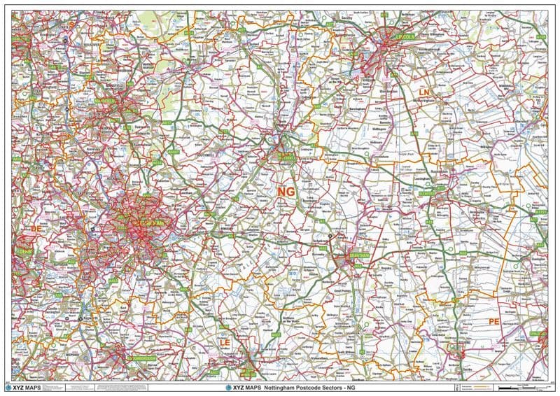 Nottingham - NG - Postcode Sector Wall Map