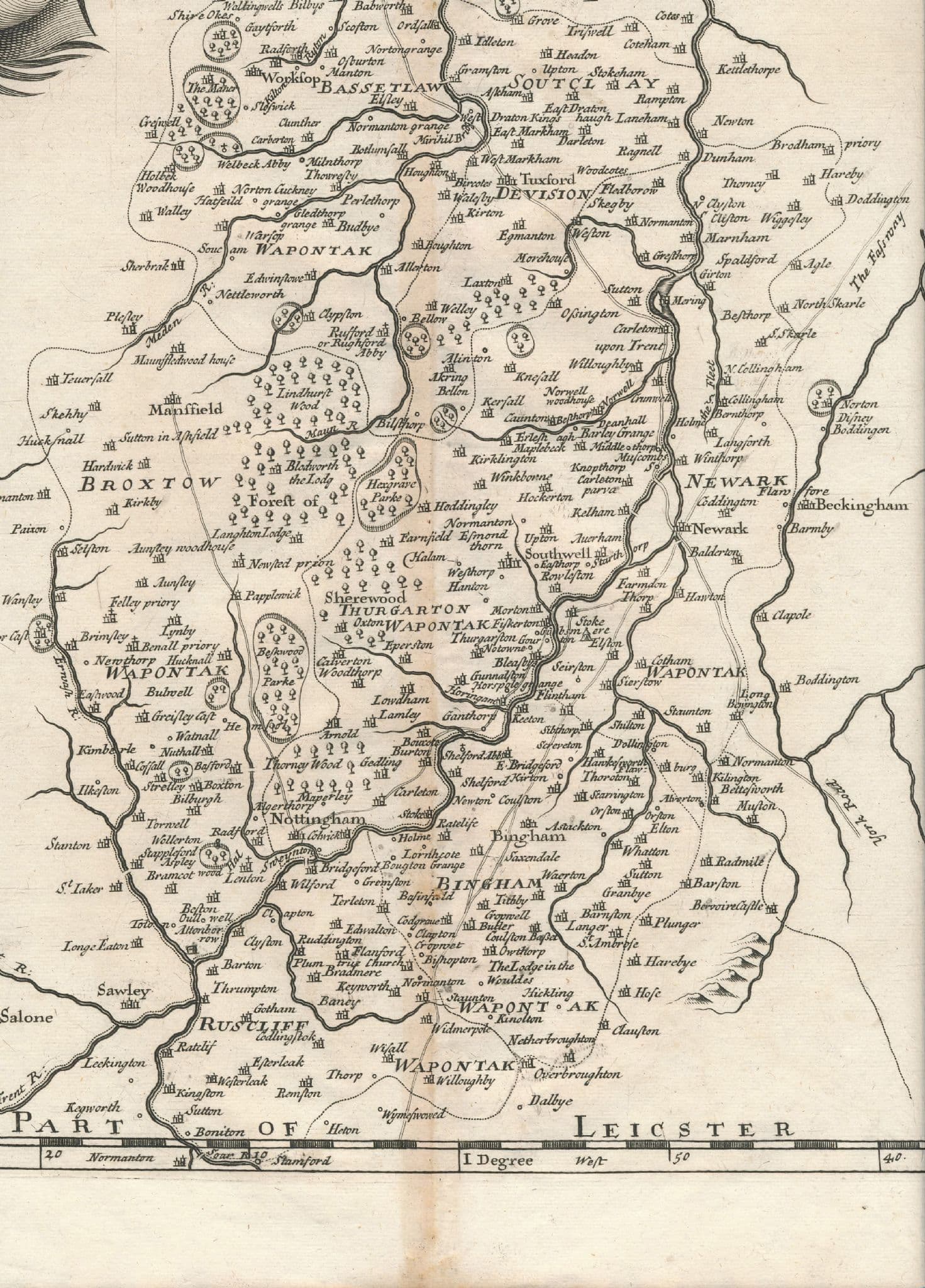 Nottinghamshire by Robert Morden circa 1695