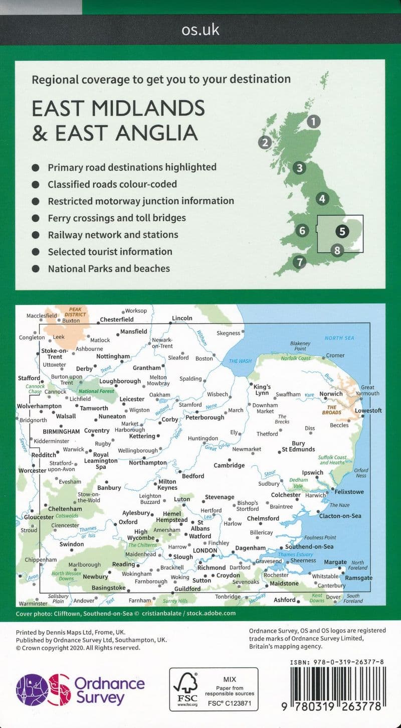 Ordnance Survey Road Map 5 - East Midlands & East Anglia
