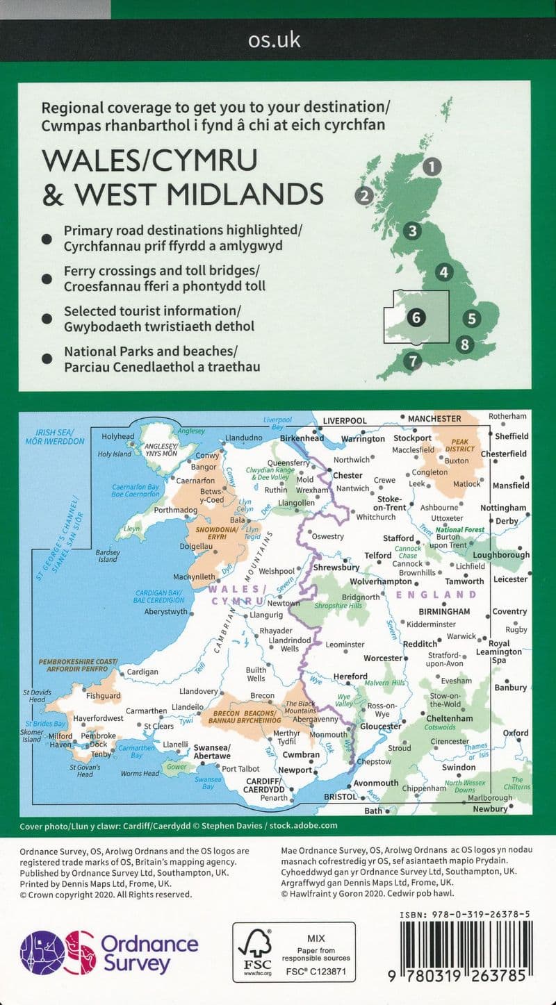 Ordnance Survey Road Map 6 - Wales/Cymru & West Midlands
