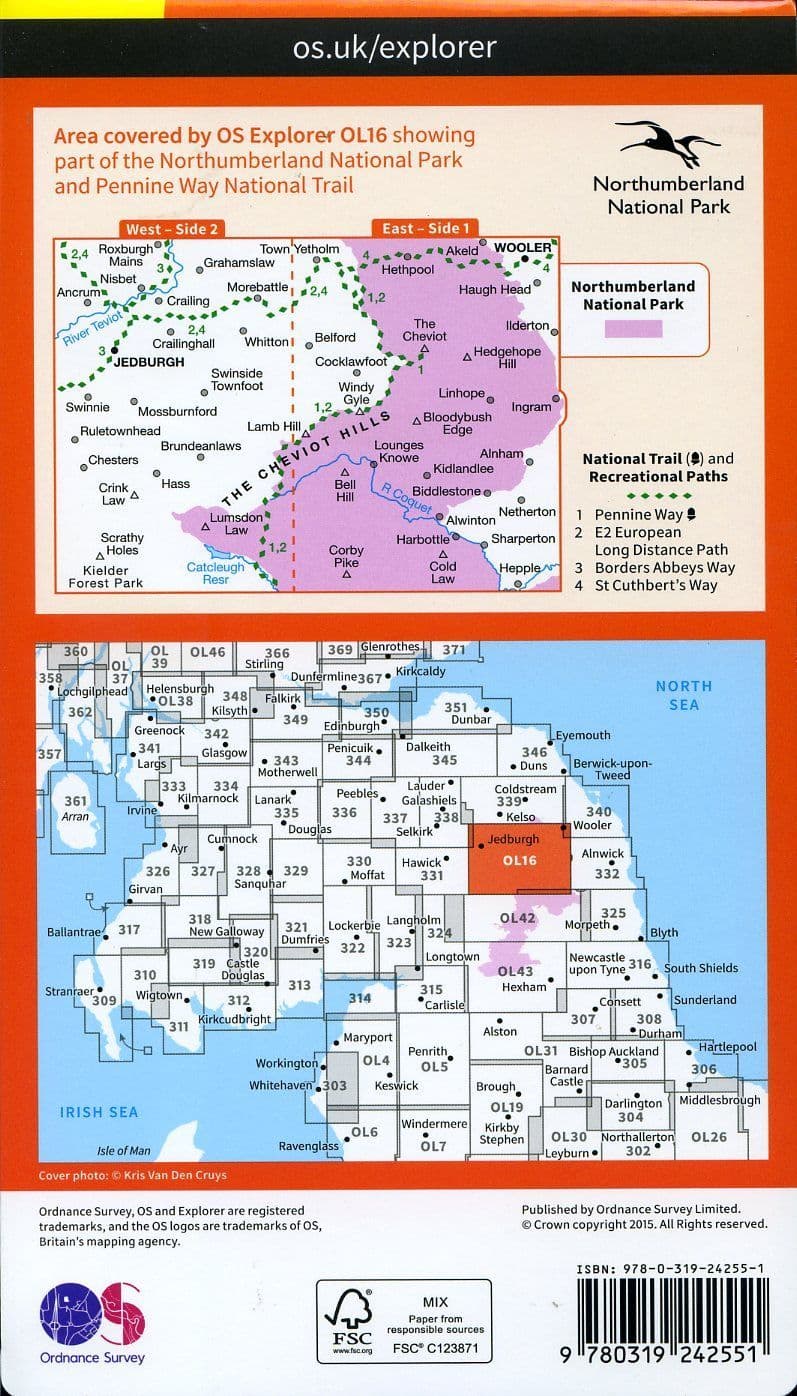 OS Explorer OL 16 The Cheviot Hills