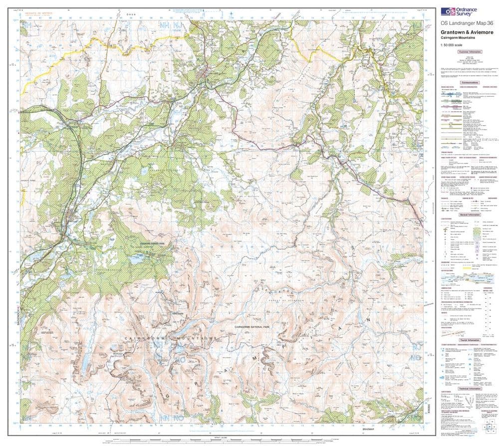 OS Landranger 036 - Grantown Aviemore & Cairngorm Mountains - FLAT ...
