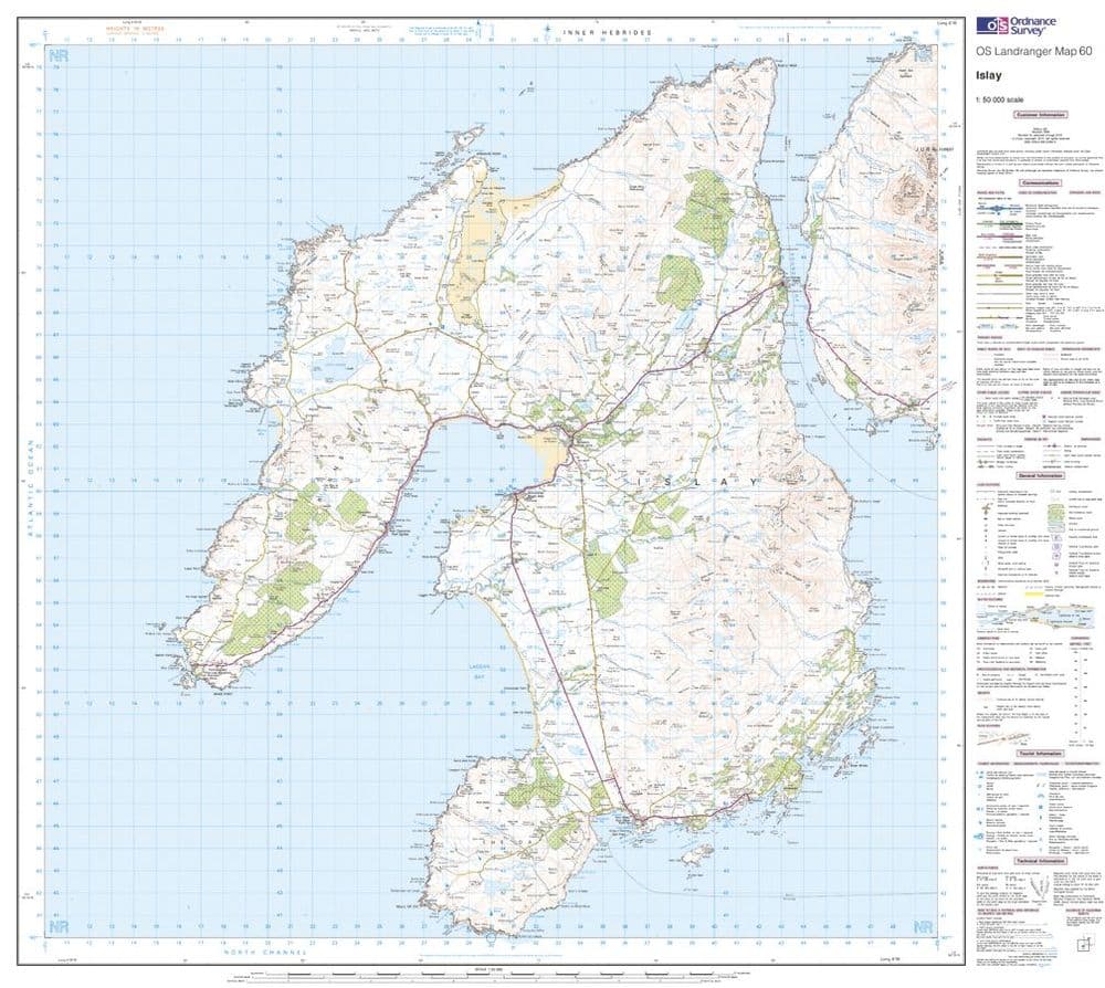 OS Landranger 060 - Islay - FLAT Rolled in a Tube