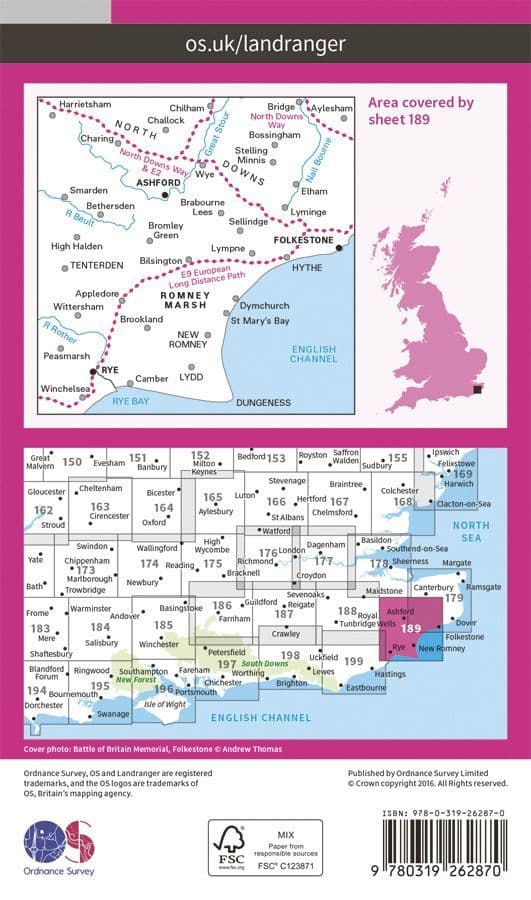 OS Landranger 189 Ashford and Romney Marsh