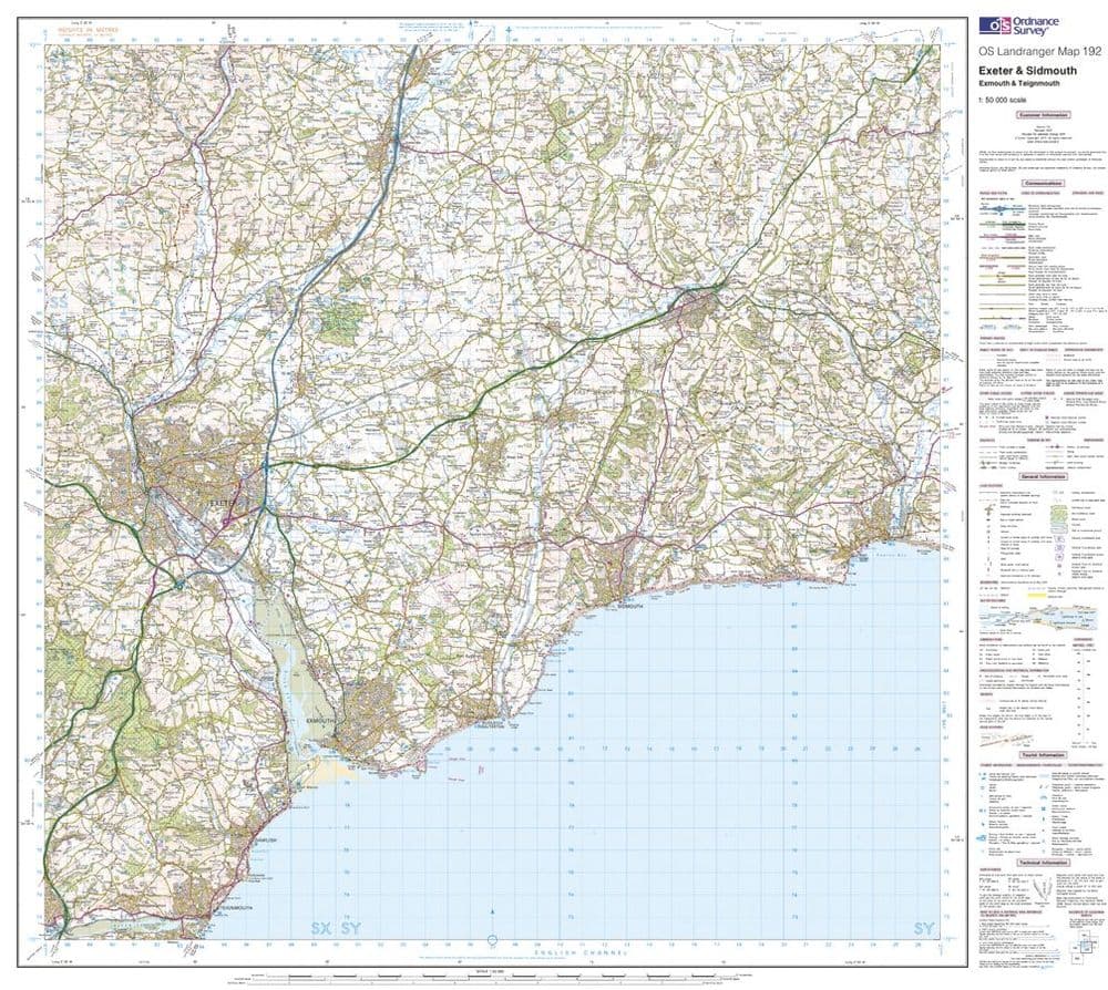 OS Landranger 192 - Exeter & Sidmouth Exmouth & Teignmouth - FLAT ...