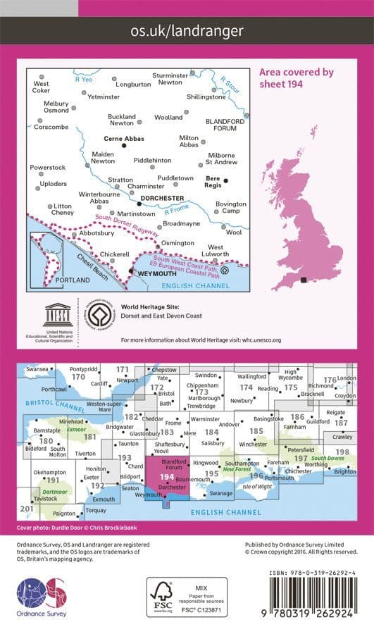 OS Landranger 194 Dorchester and Weymouth
