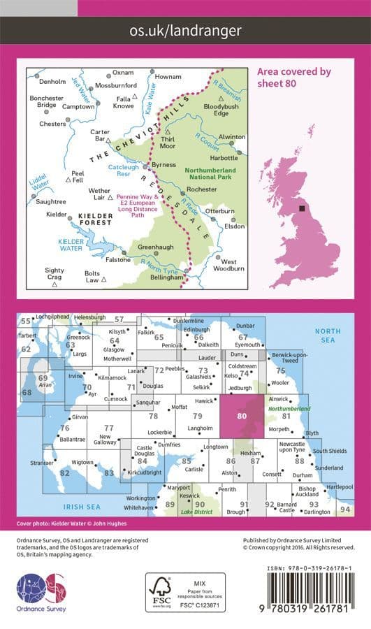 OS Landranger 80 Cheviot Hills and Kielder Water