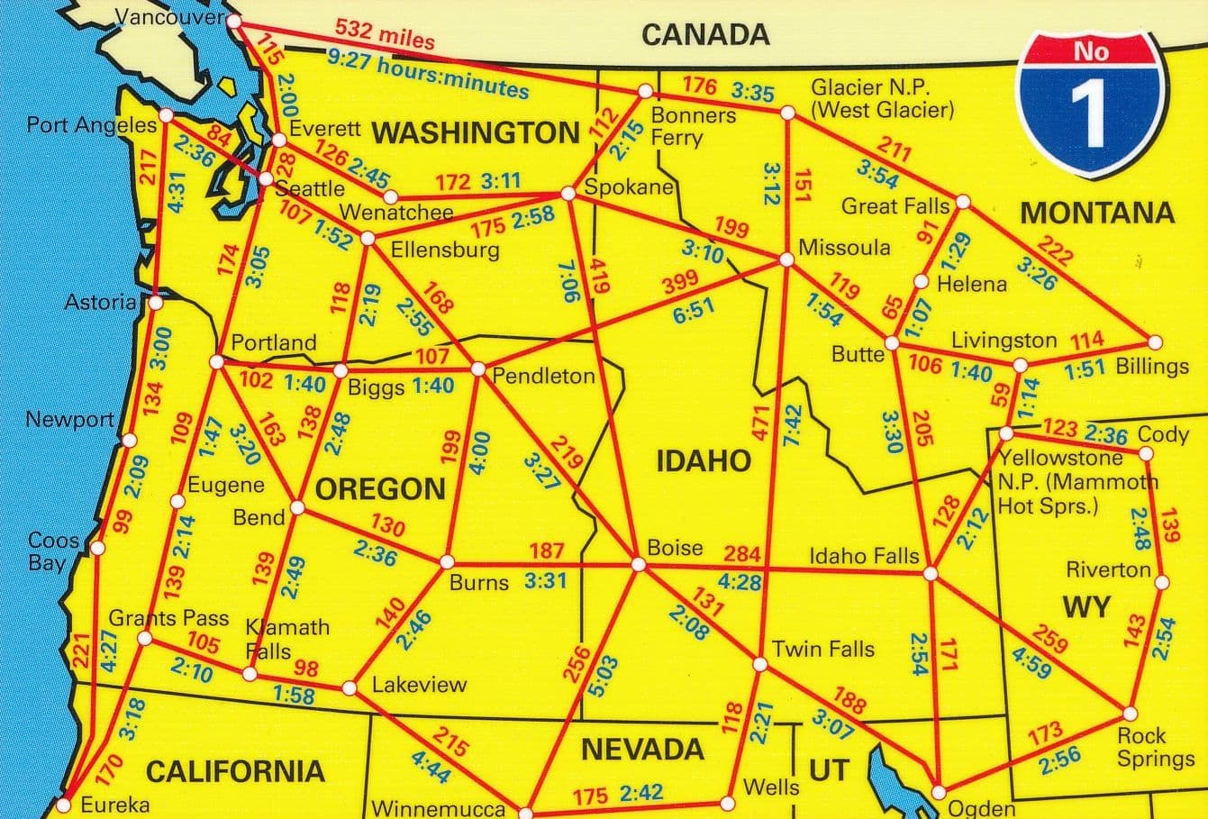 Pacific Northwest Driving Map - Hallwag 01