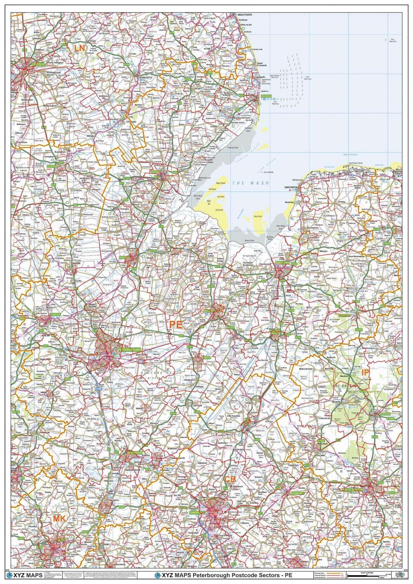Peterborough - PE - Postcode Sector Wall Map