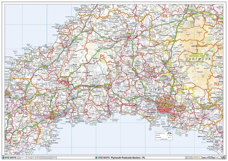 Plymouth - PL - Postcode Sector Wall Map