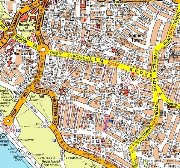 Portsmouth City Centre A-Z Street Wall Map