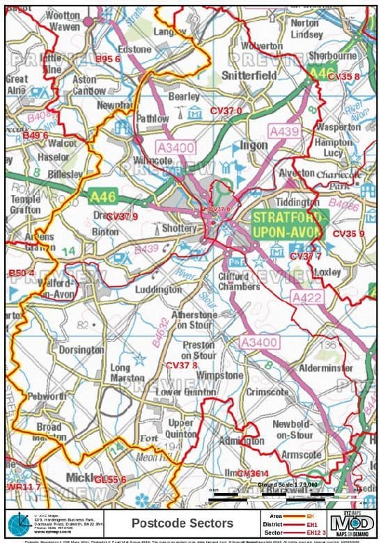 Postcode Sector Map - Bespoke at 1 100 000