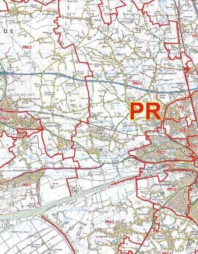 Preston - PR - Postcode Sector Wall Map