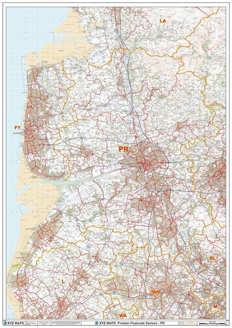 Preston - PR - Postcode Sector Wall Map