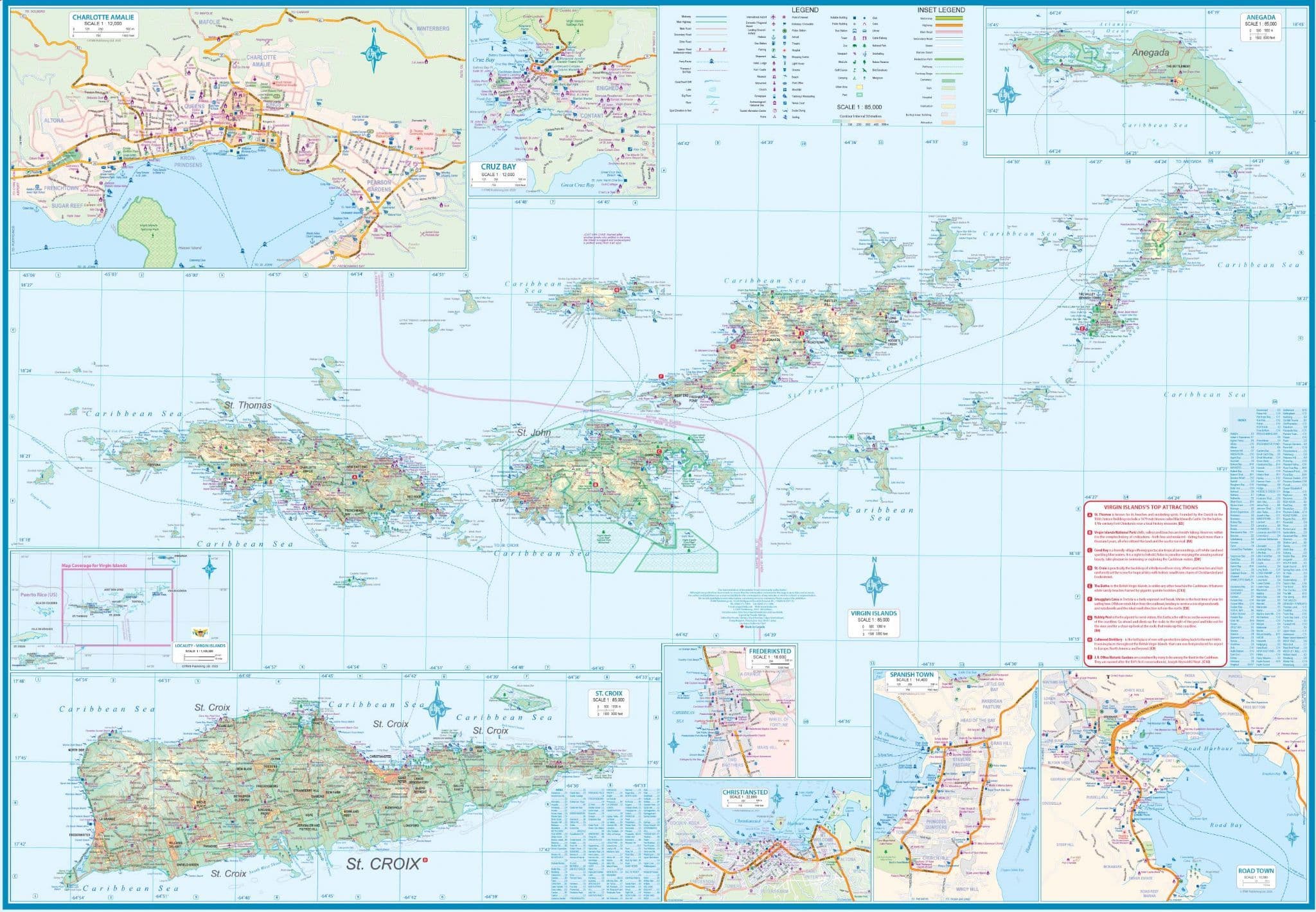Puerto Rico & US Virgin Islands Travel Map