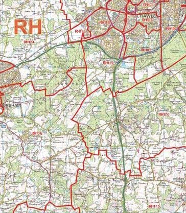 Redhill - RH - Postcode Sector Wall Map