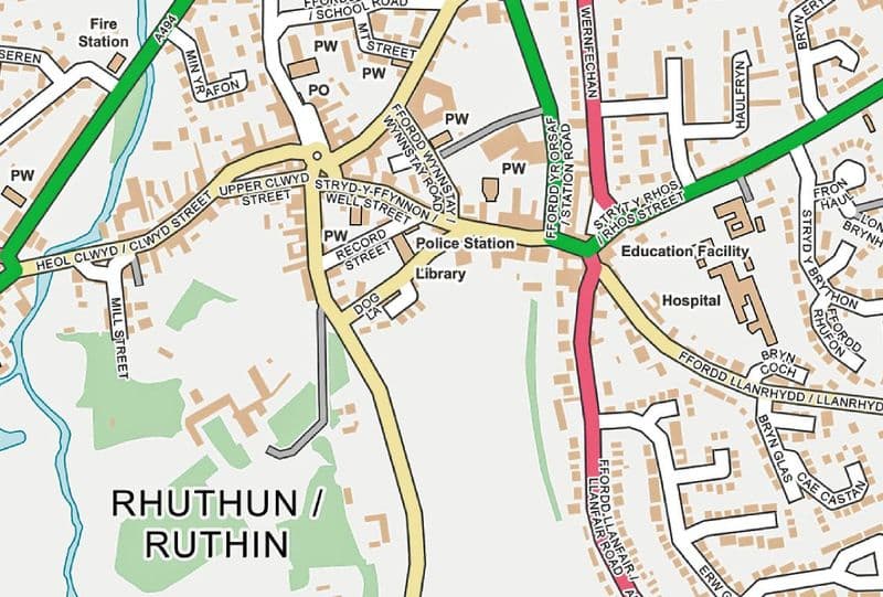 Ruthin Street Map