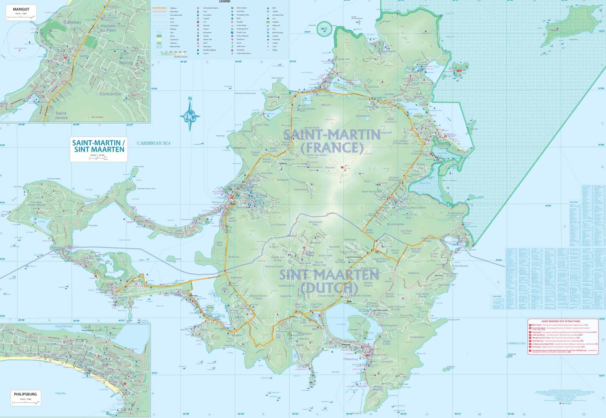 Saint Martin/ Saint Maarten & Anguilla Travel Map - ITM