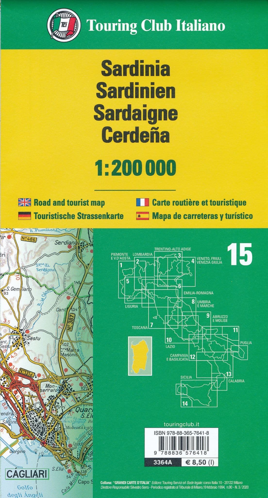 Cagliari Italia Mapa Carreteras Sardegna TCI Road Map