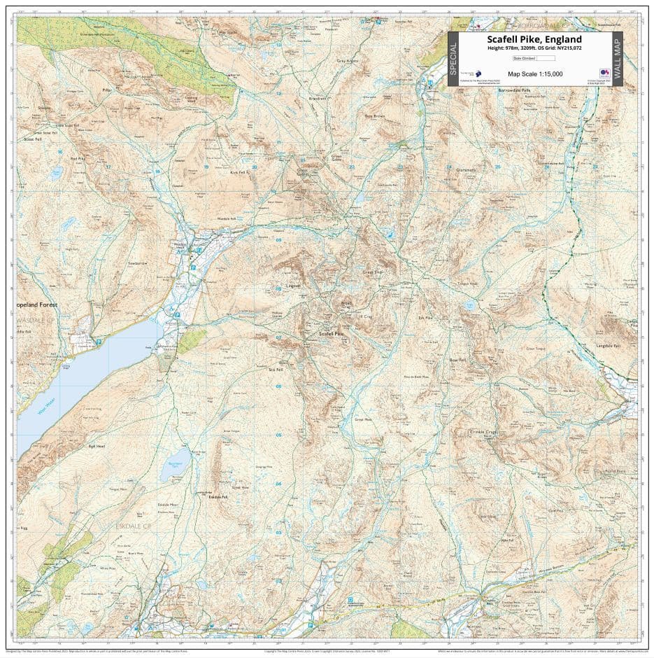 Scafell Pike Mountain Map - 1 15 000 - Wall Map - The Map Centre Press