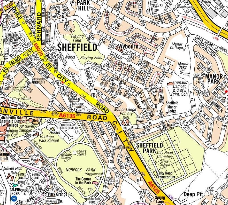Sheffield A Z Wall Map