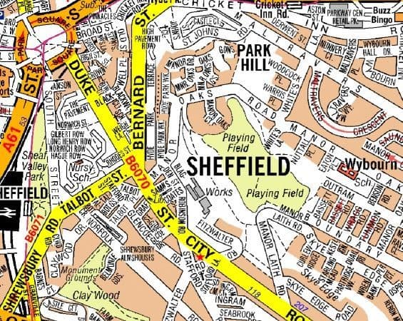 Sheffield City Centre A-Z Street Wall Map