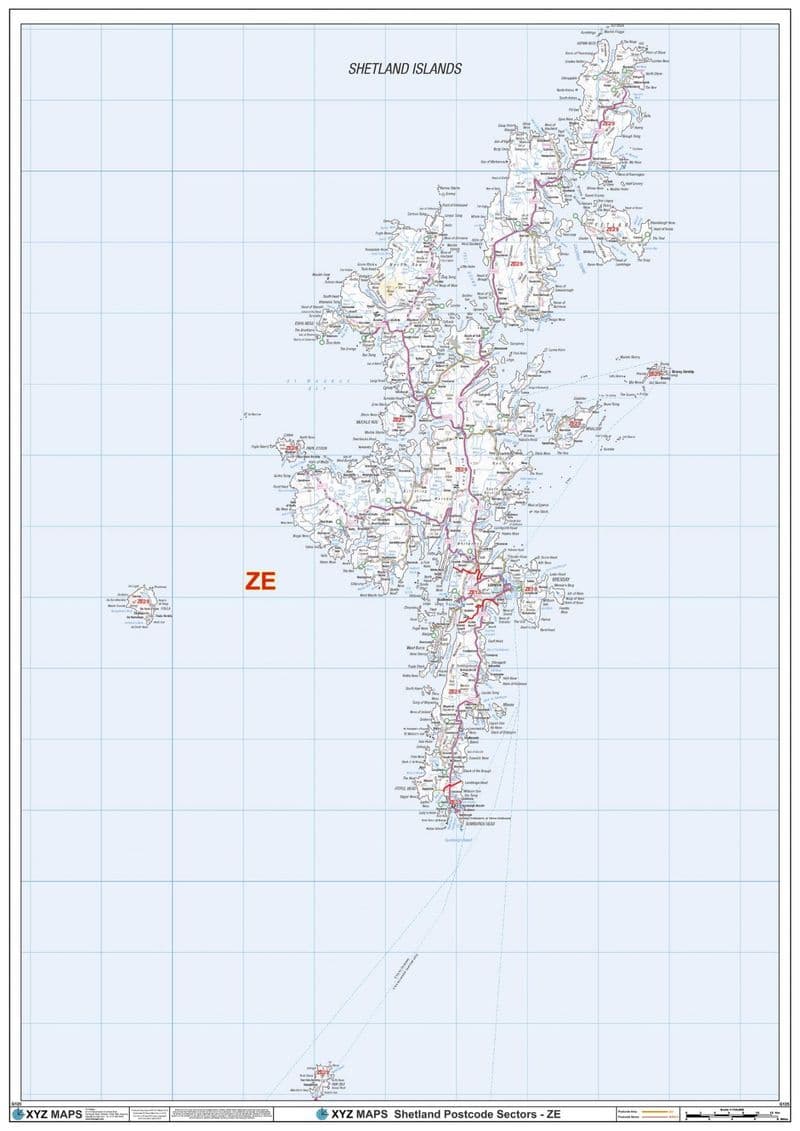 Shetland - ZE - Postcode Sector Wall Map