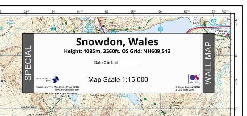 Snowdon Mountain Map - 1 15 000 - Wall Map - The Map Centre Press
