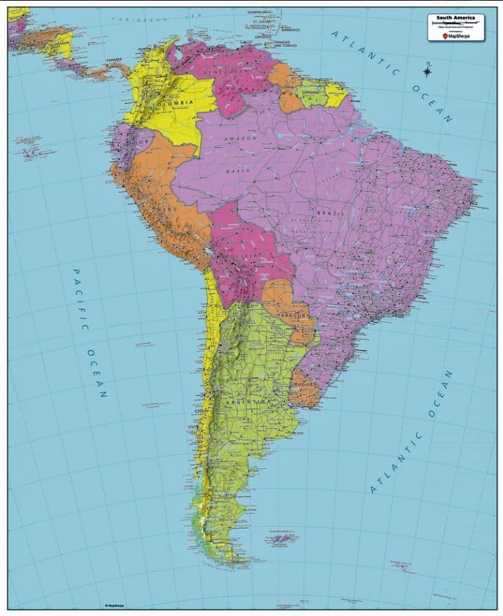 South America Wall Map - Large - Map Sherpa