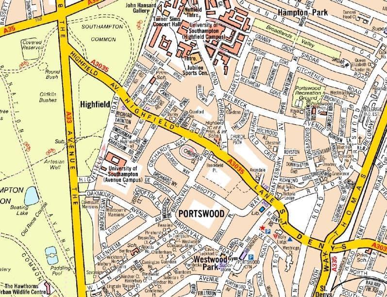 Southampton A Z Wall Map