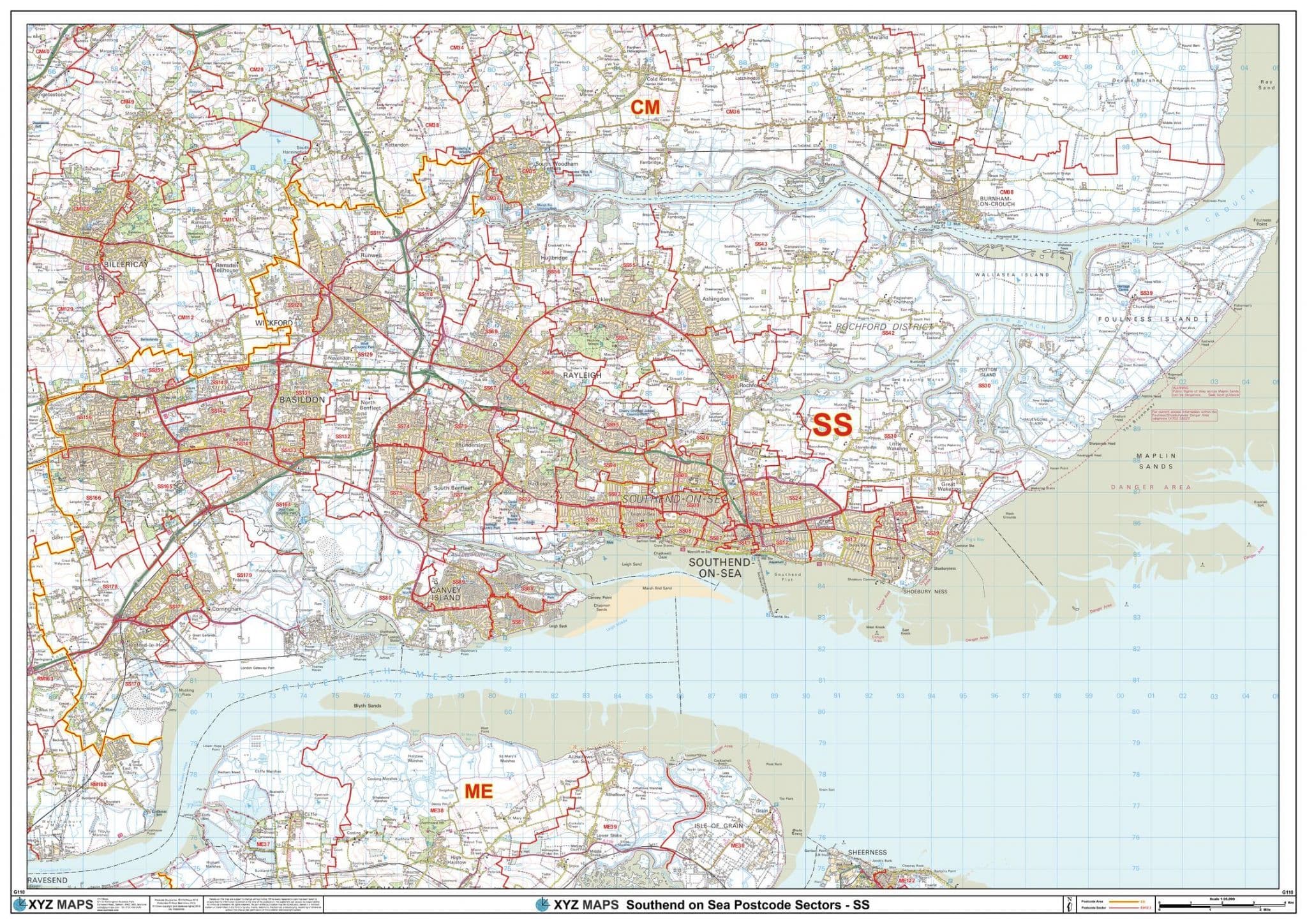 Southend On Sea - SS - Postcode Sector Wall Map