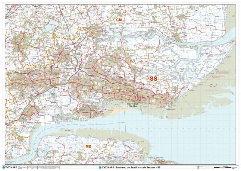 Southend On Sea - SS - Postcode Sector Wall Map
