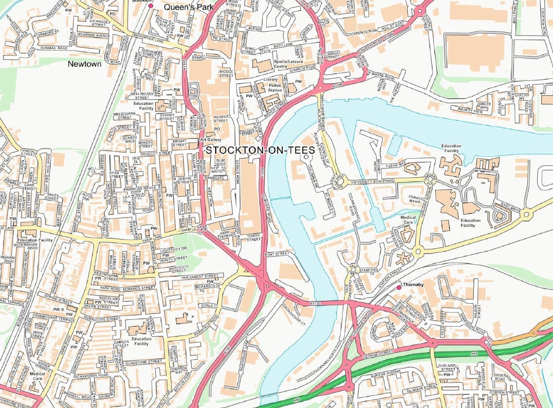 Stockton on Tees Street Map