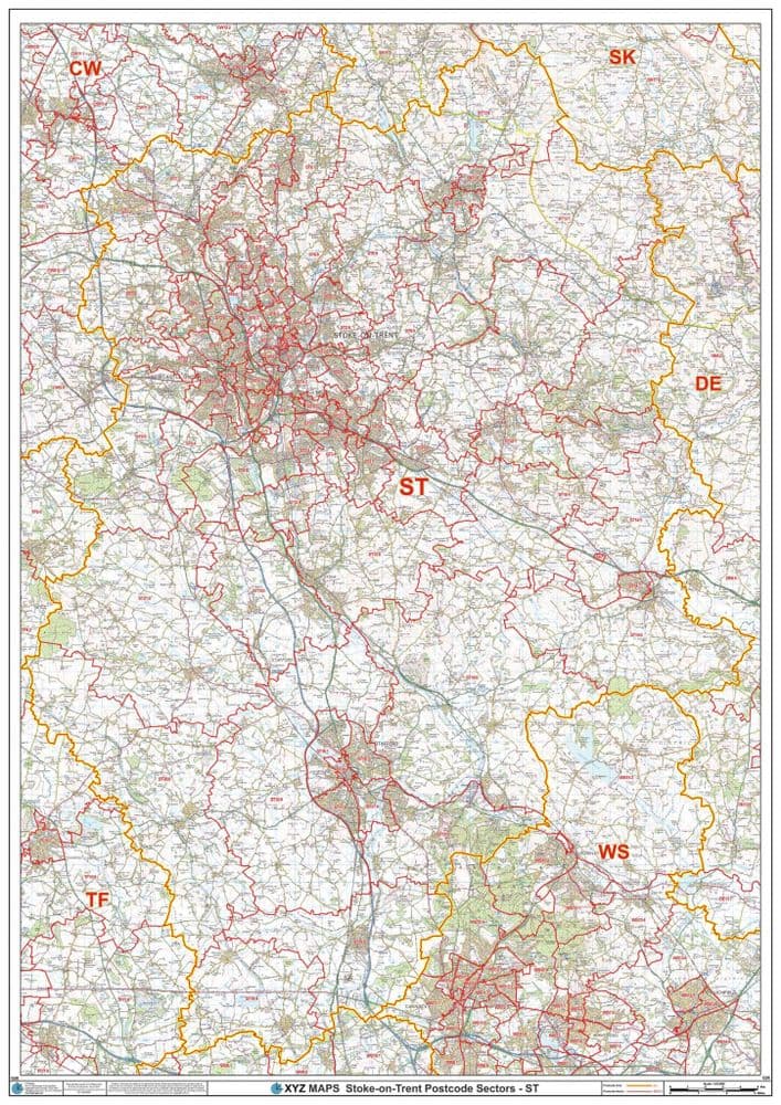 Stoke on Trent - ST - Postcode Sector Wall Map