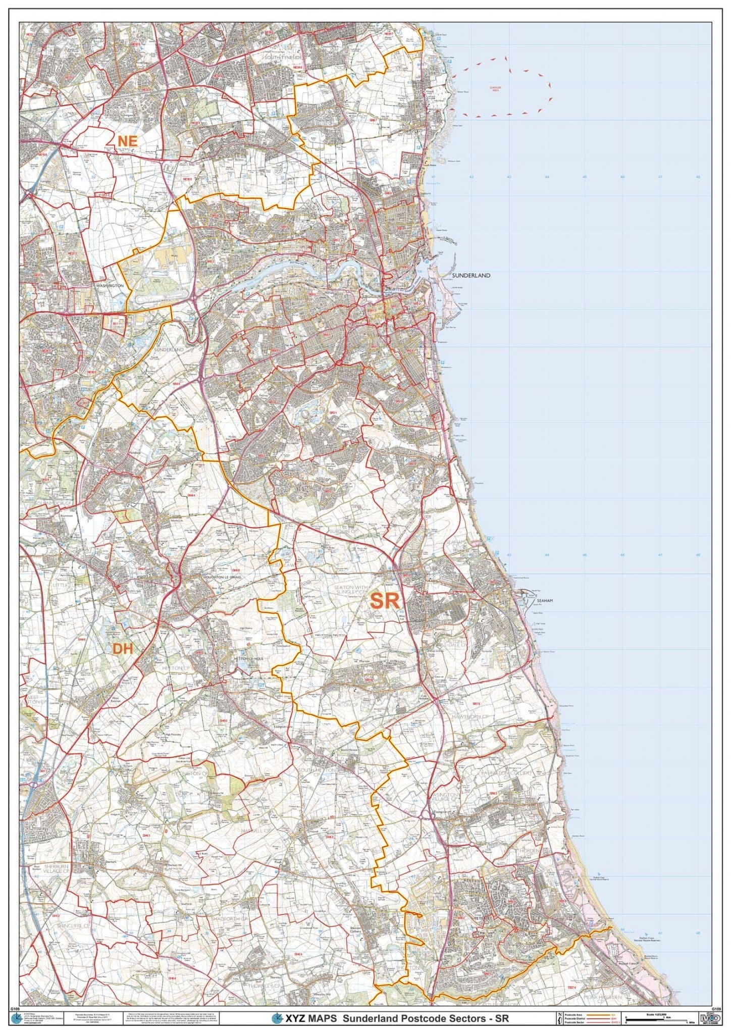 Sunderland - SR - Postcode Sector Wall Map