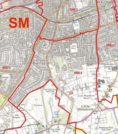 Sutton - SM - Postcode Sector Wall Map