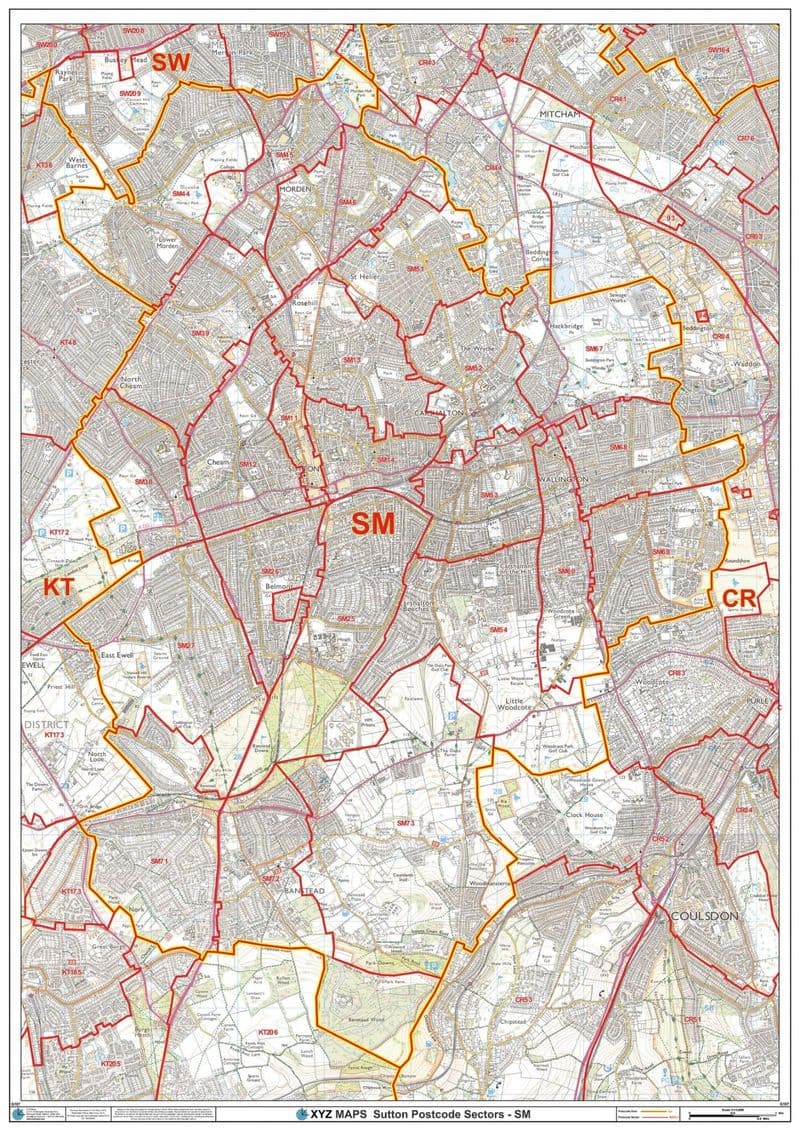Sutton - SM - Postcode Sector Wall Map