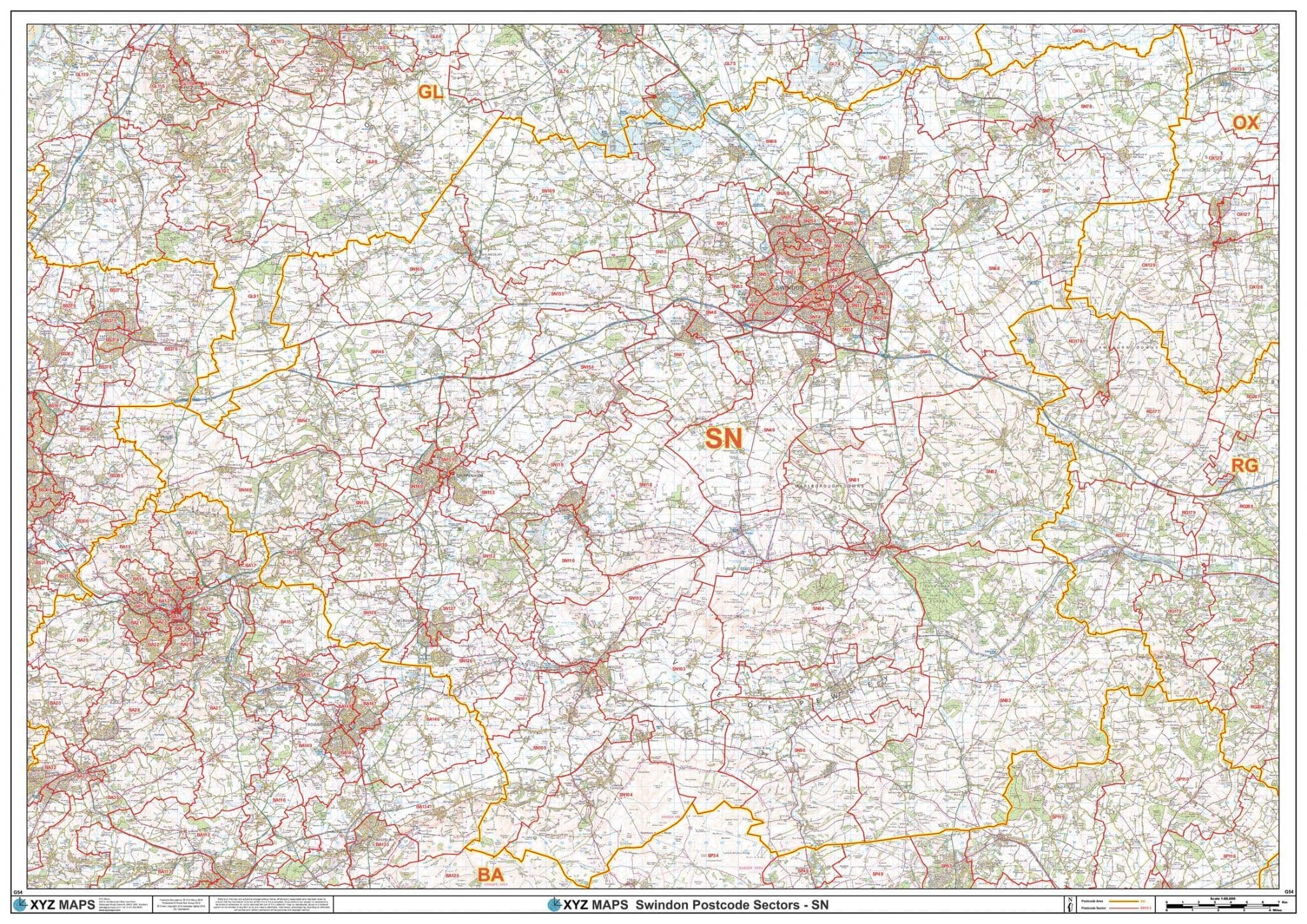Swindon - SN - Postcode Sector Wall Map